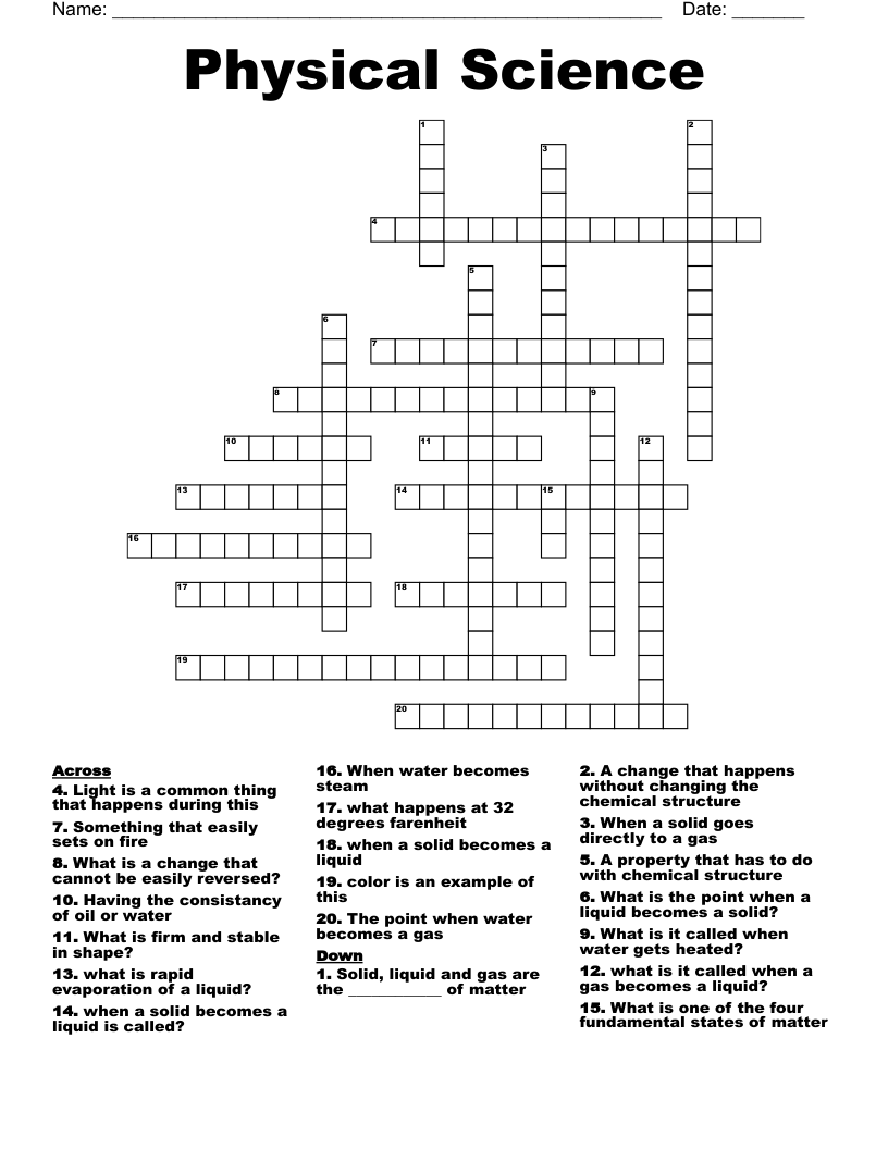 Physical Science Crossword - WordMint