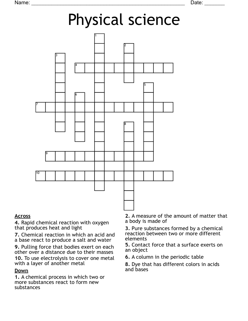 Physical science Crossword - WordMint