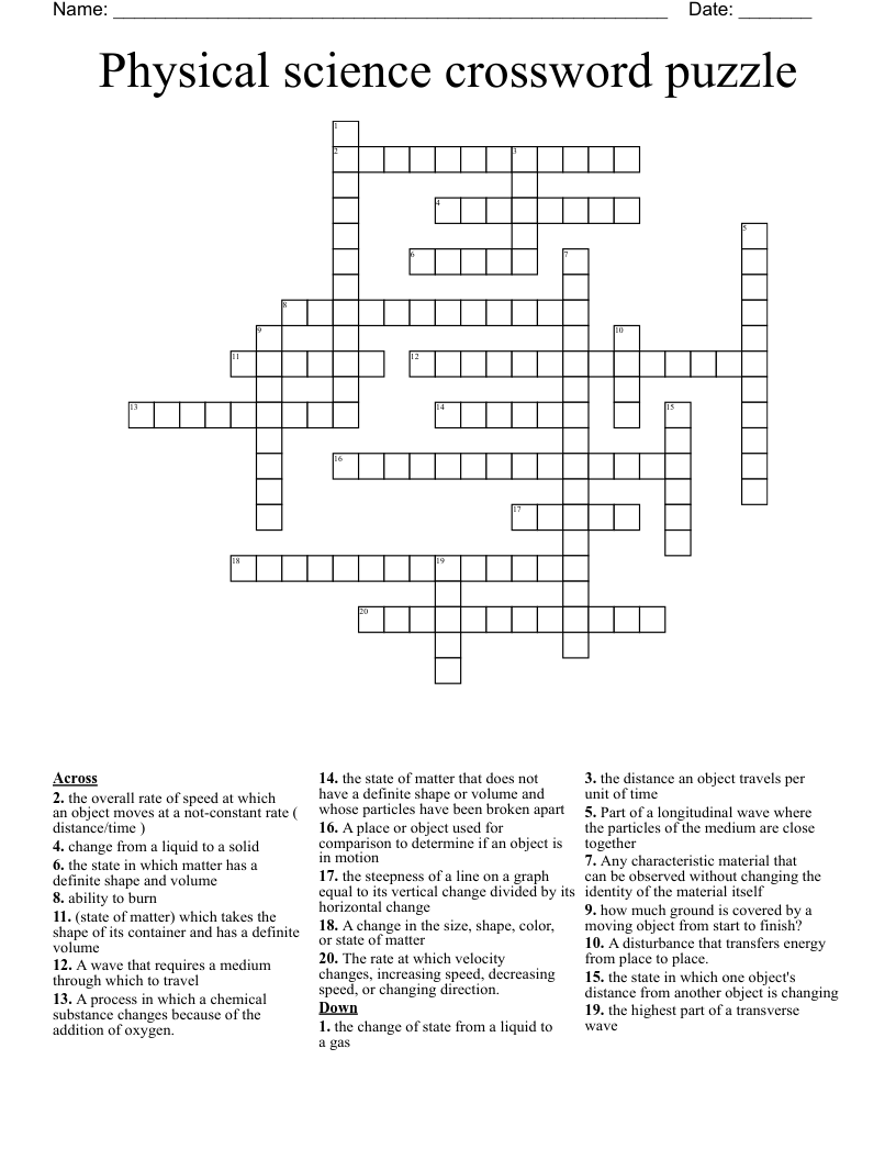Physical science crossword puzzle - WordMint