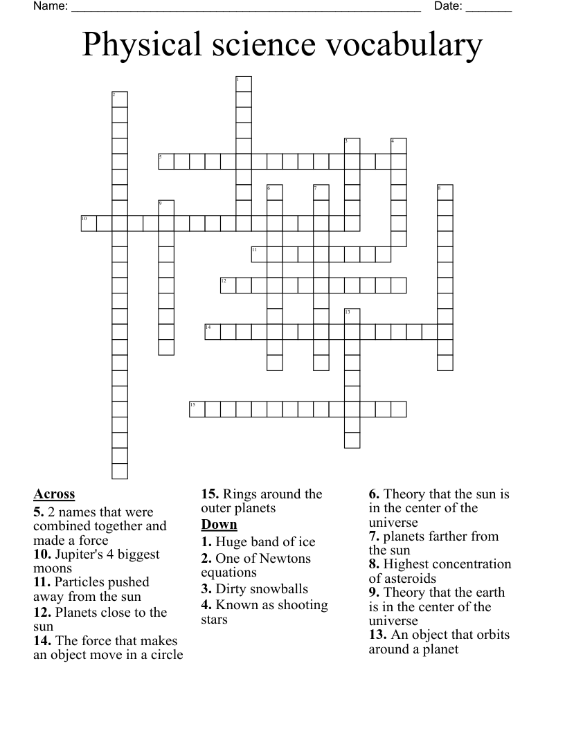 Physical science vocabulary Crossword - WordMint