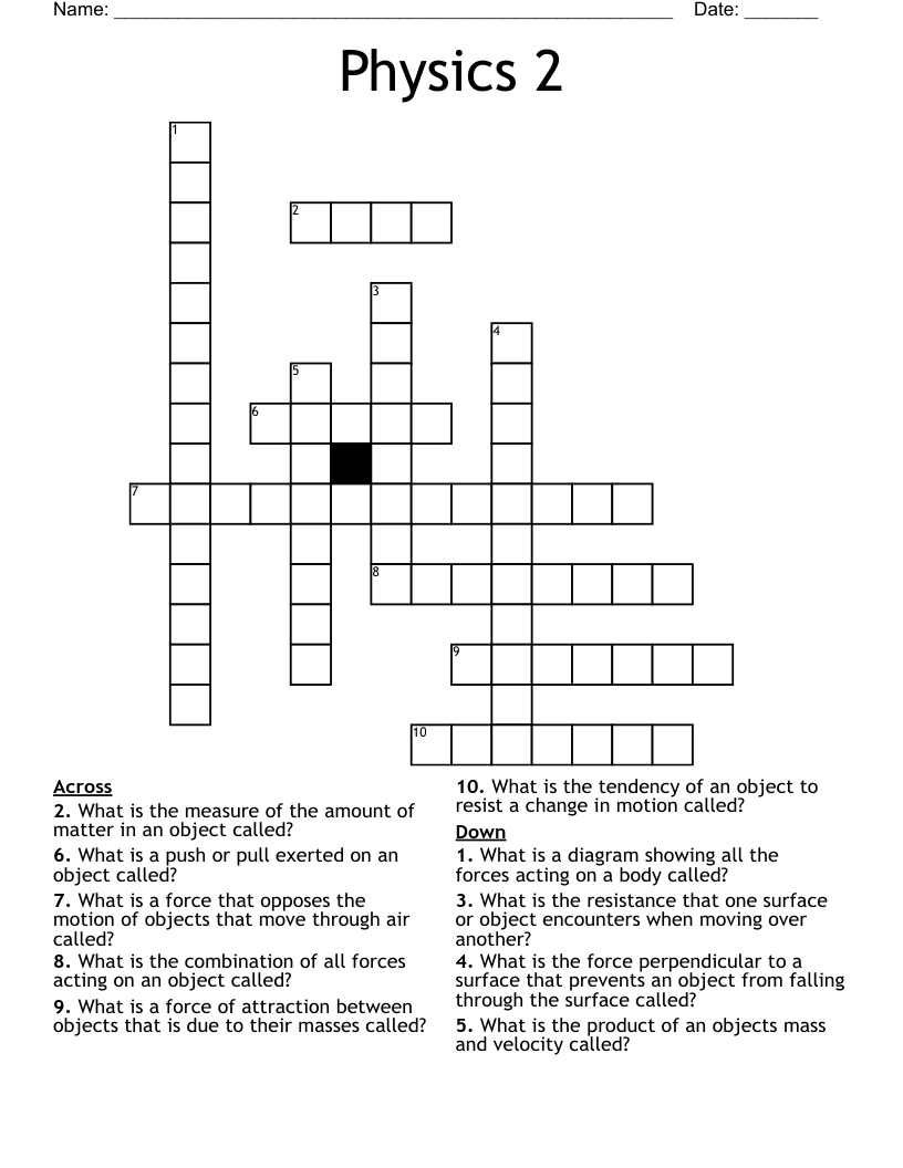 Physics 2 Crossword - WordMint