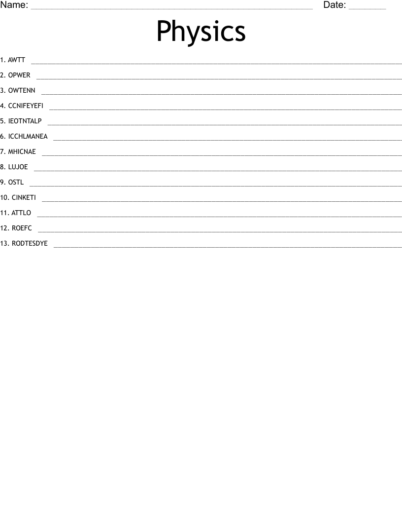 Physics Word Scramble - WordMint