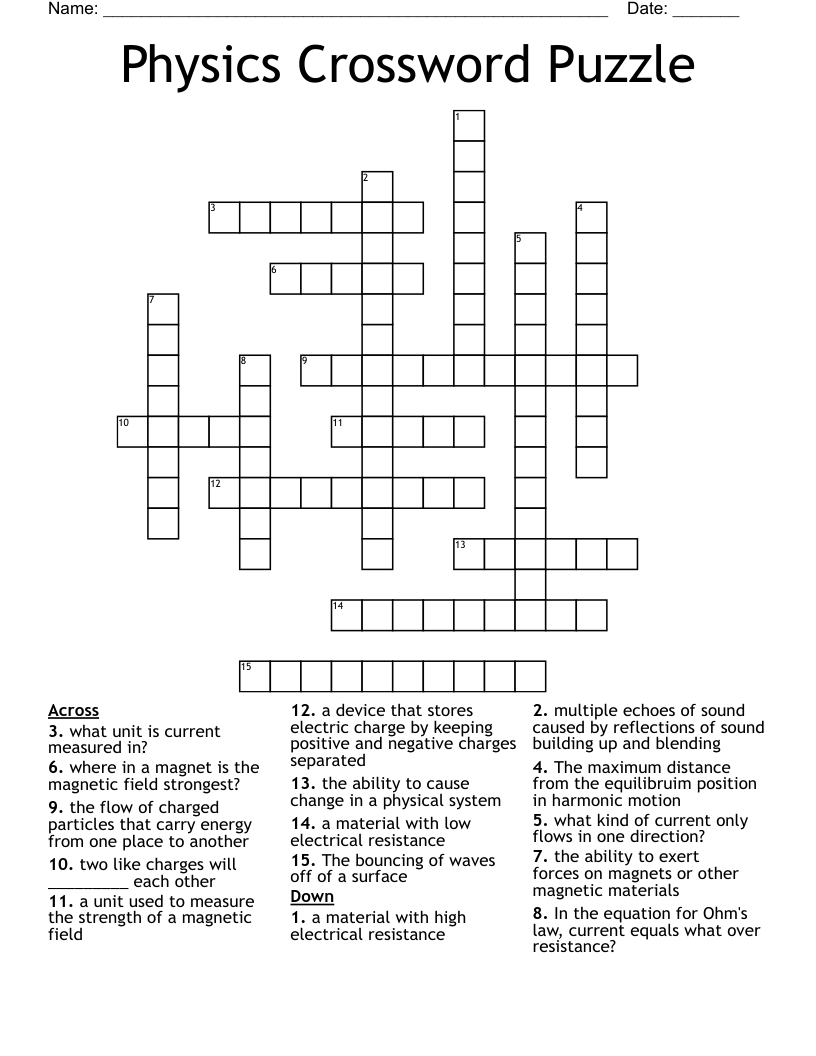 Physics Crossword Puzzle - WordMint