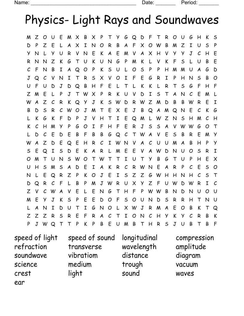Physics- Light Rays and Soundwaves Word Search - WordMint