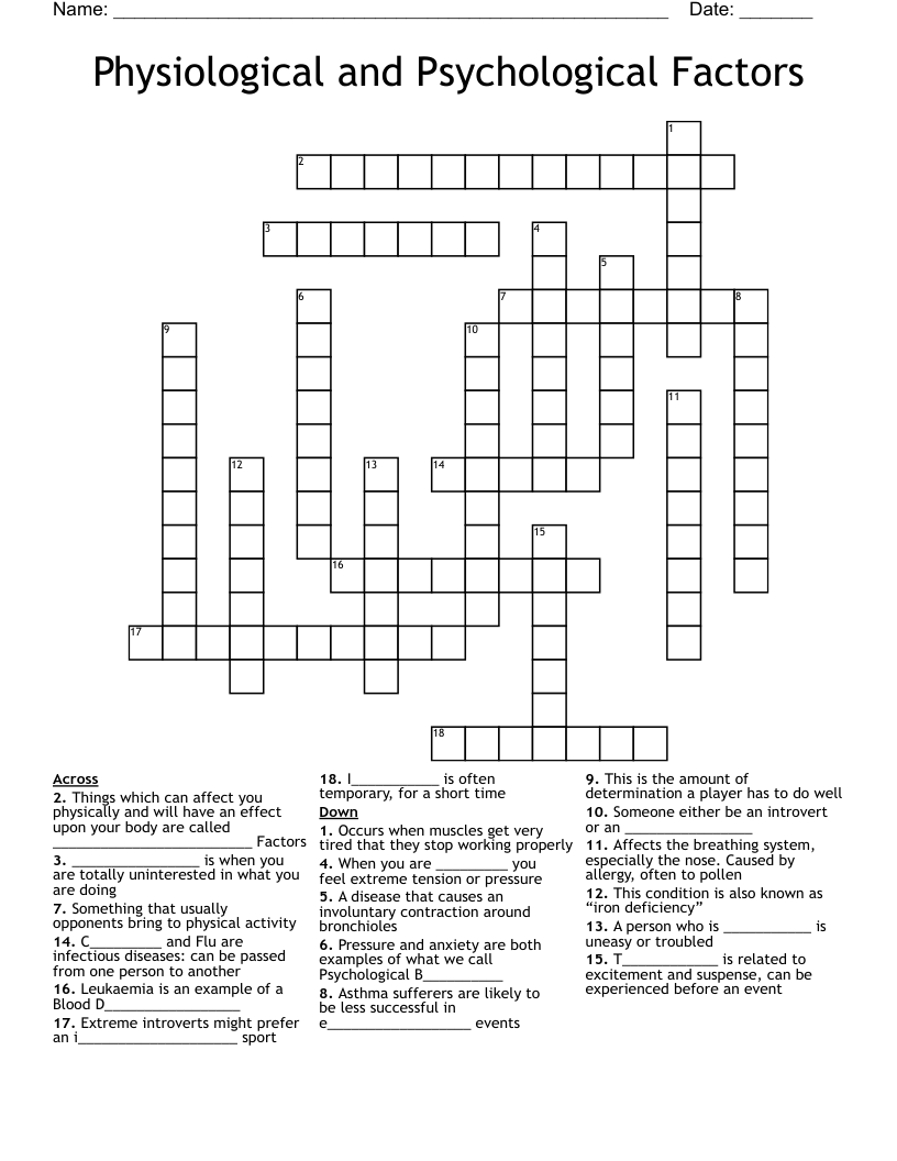 Physiological and Psychological Factors Crossword - WordMint