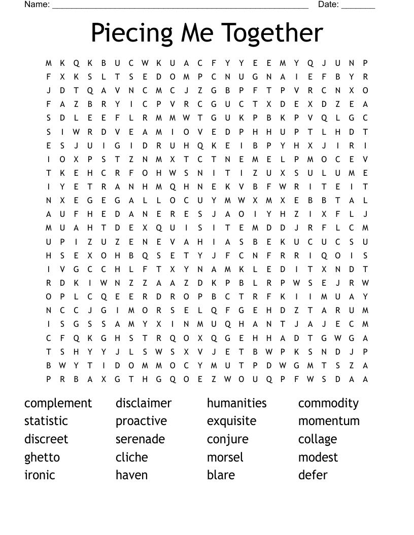 Piecing Me Together Word Search - WordMint