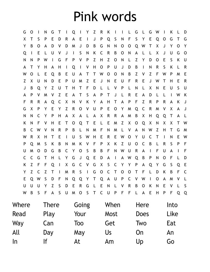 Pink words Word Search - WordMint
