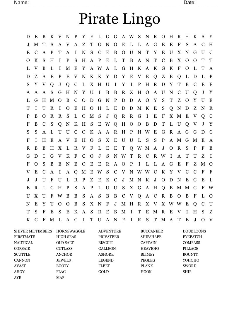 Pirate Crossword WordMint