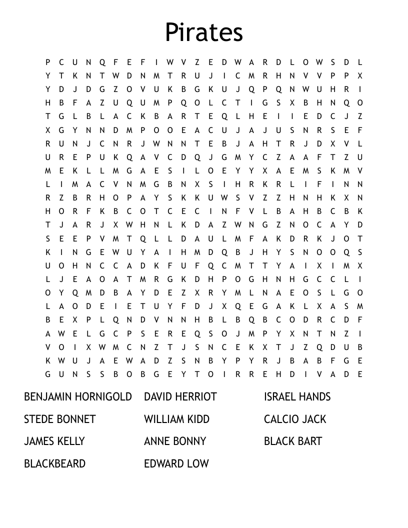 Pirates Word Search WordMint
