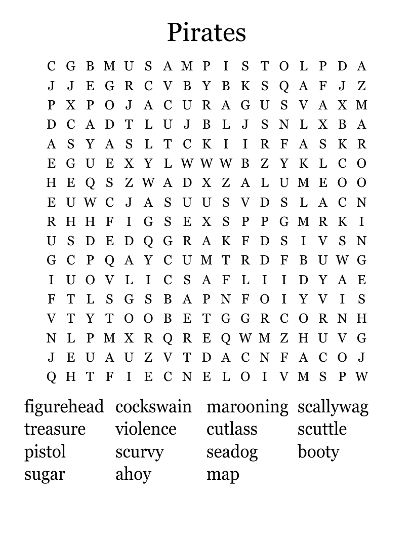 Pirates Word Search WordMint