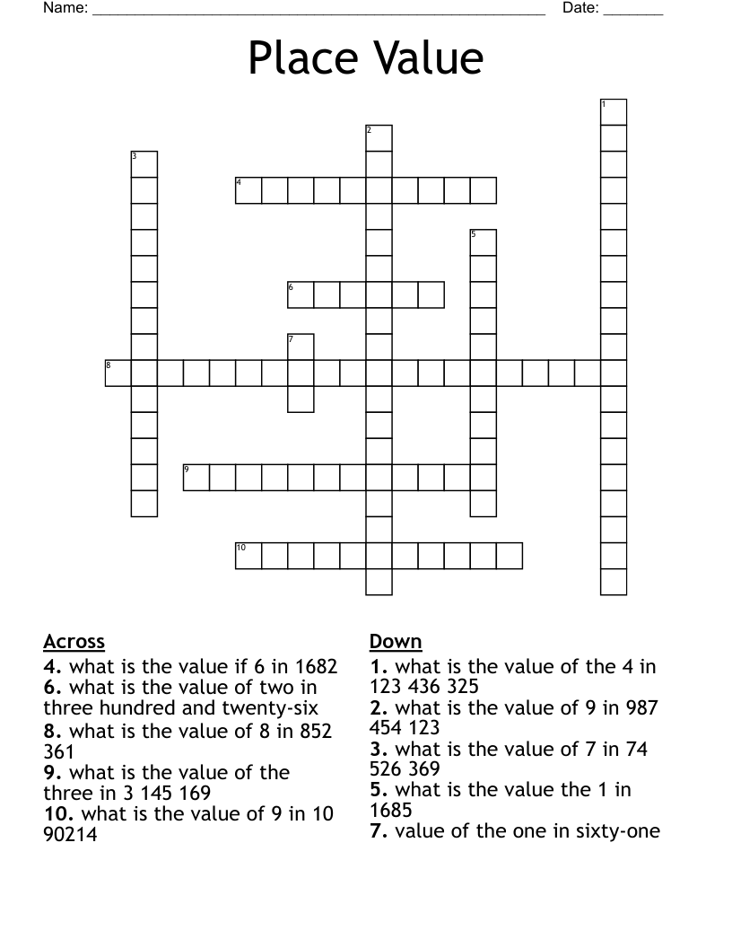 Place Value Crossword WordMint place-value-crossword-wordmint