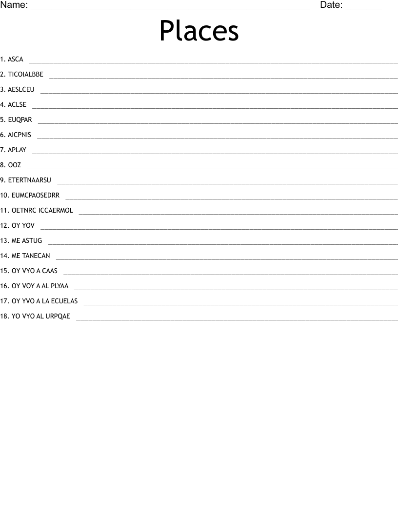 Places Word Scramble - WordMint