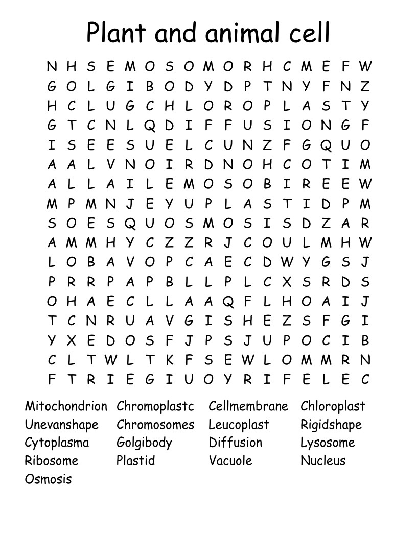 Plant and animal cell Word Search - WordMint