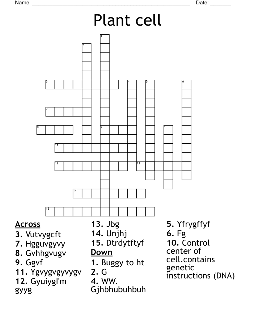 Plant cell Crossword - WordMint