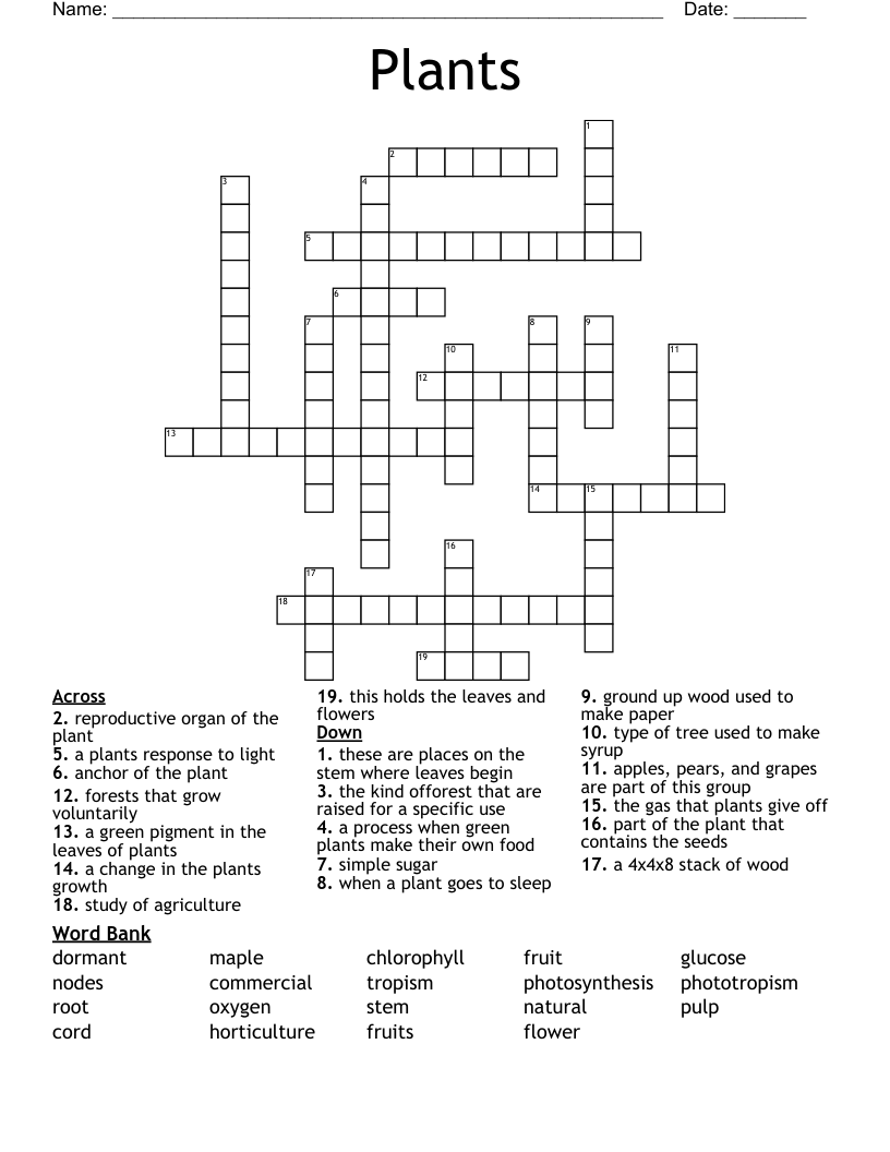Plants Crossword - WordMint