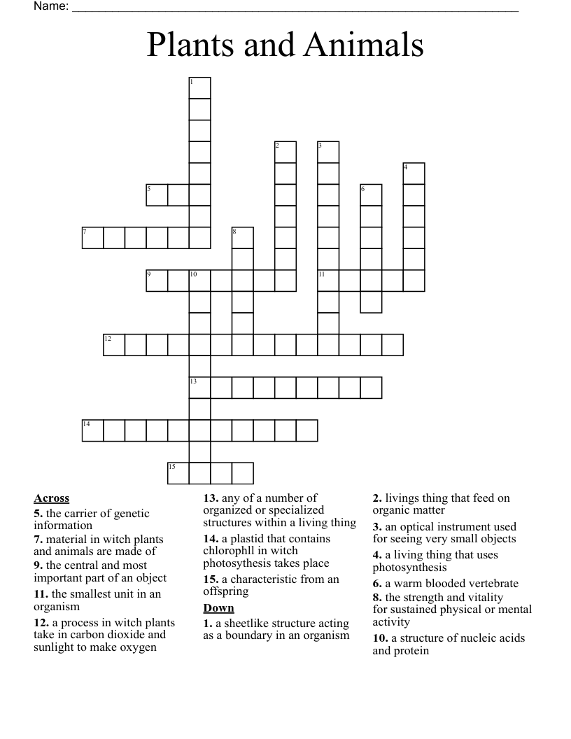 Plants and Animals Crossword - WordMint