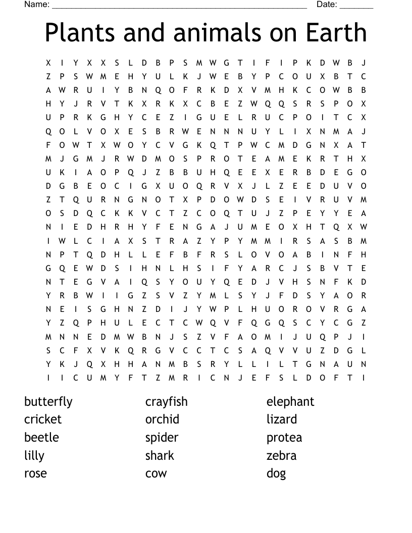 Plants and animals on Earth Word Search - WordMint