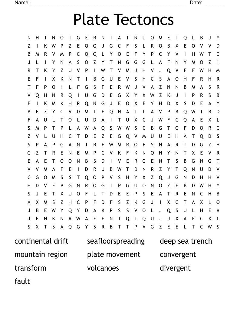 Plate Tectoncs Word Search - WordMint