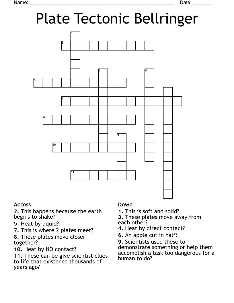 Plate Tectonic Bellringer Crossword - WordMint