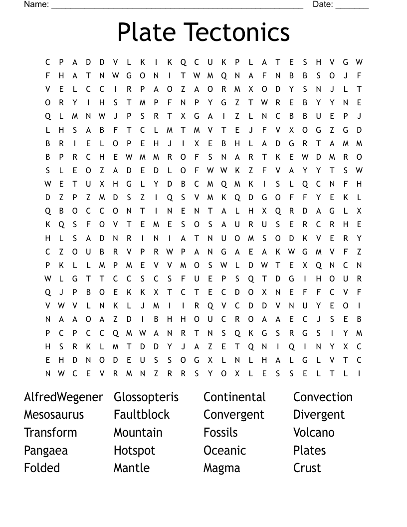 Plate Tectonics Word Search - WordMint