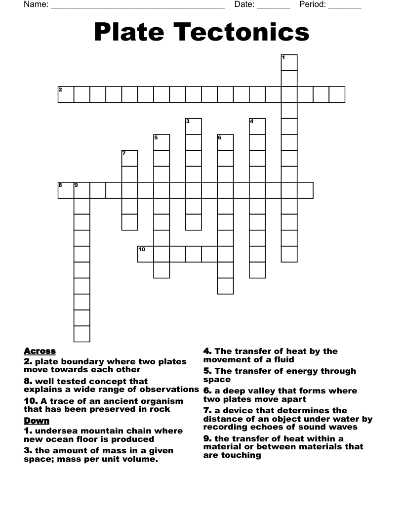 Plate Tectonics Crossword - WordMint