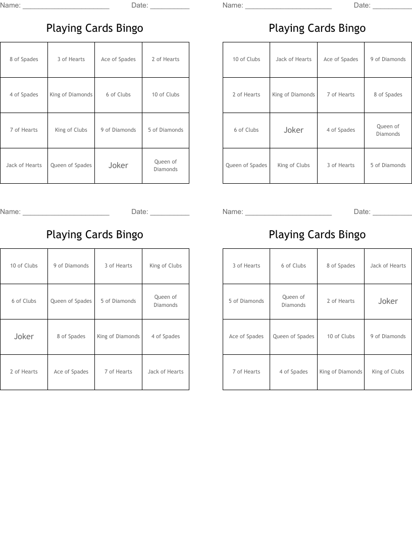 Playing Cards Bingo - WordMint