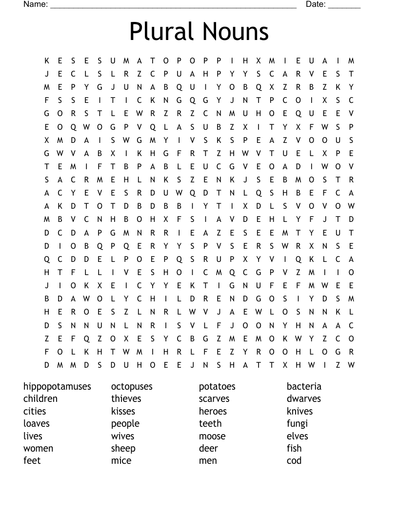 Plural Nouns Word Search WordMint