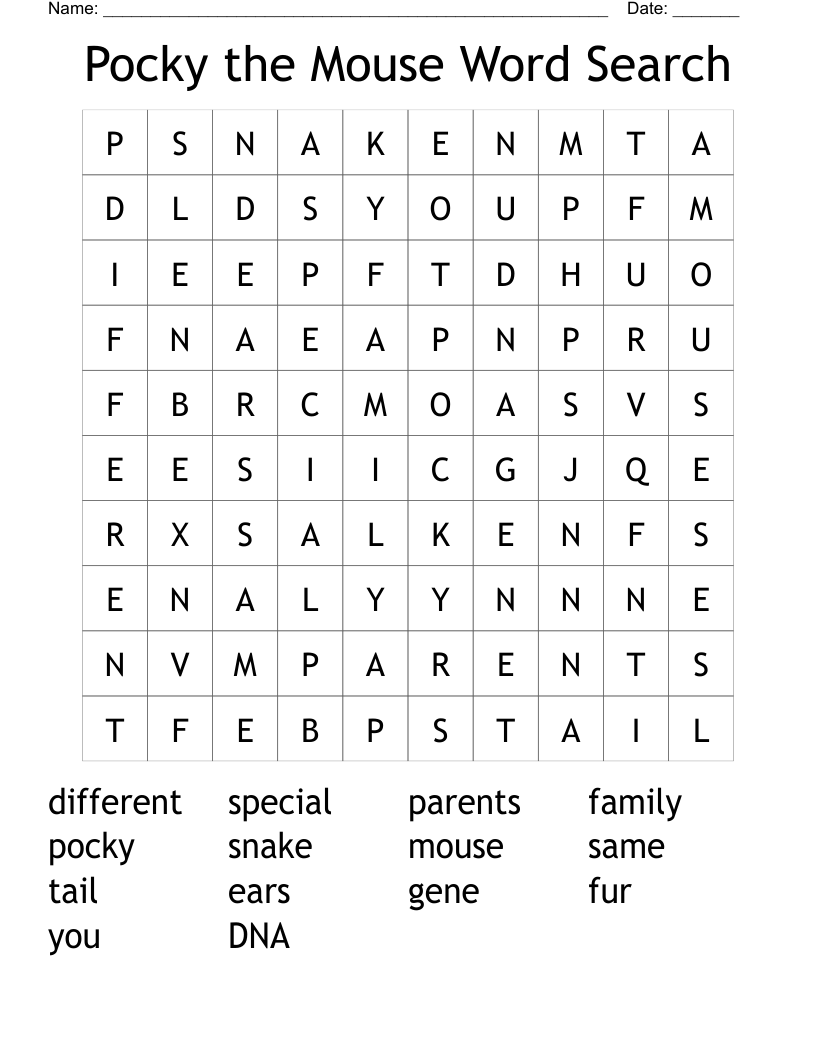 Pocky the Mouse Word Search - WordMint