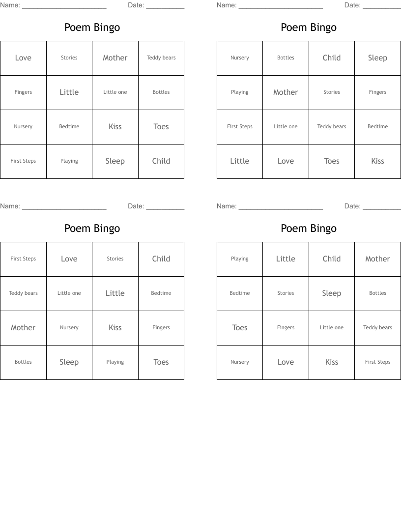 Poem Bingo - WordMint
