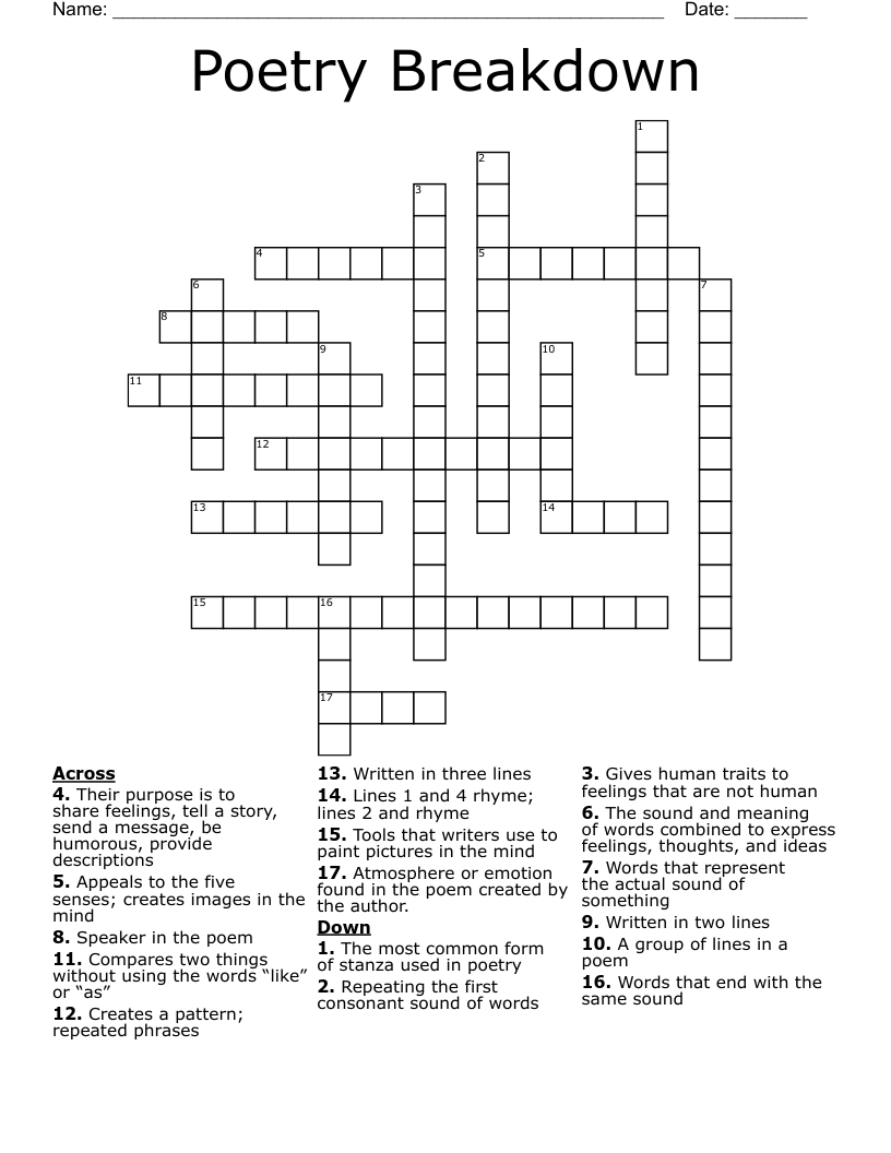 Poetry Breakdown Crossword WordMint