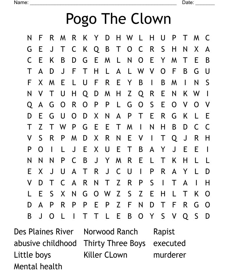 Clown Crunch Word Search - WordMint