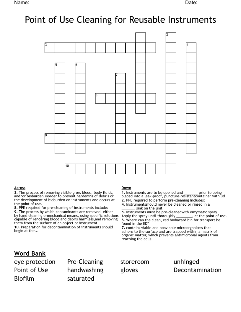 Point Of Use Cleaning For Reusable Instruments Crossword WordMint