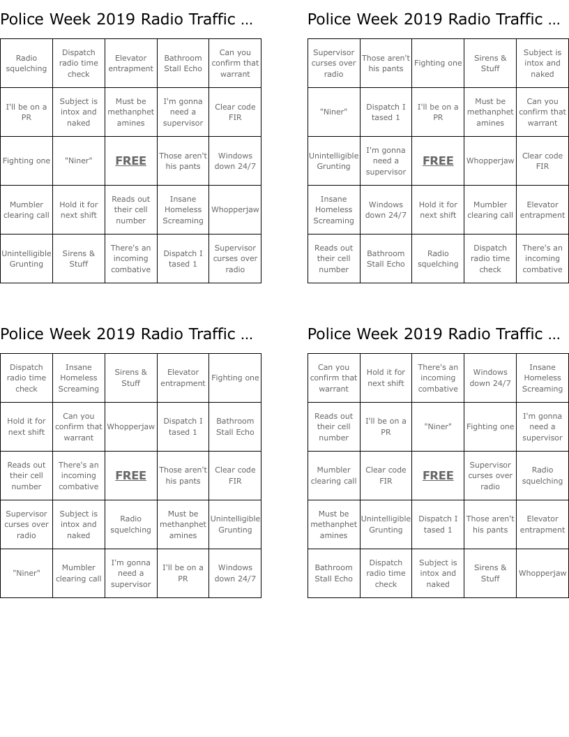 Police Week 2019 Radio Traffic Bingo - WordMint