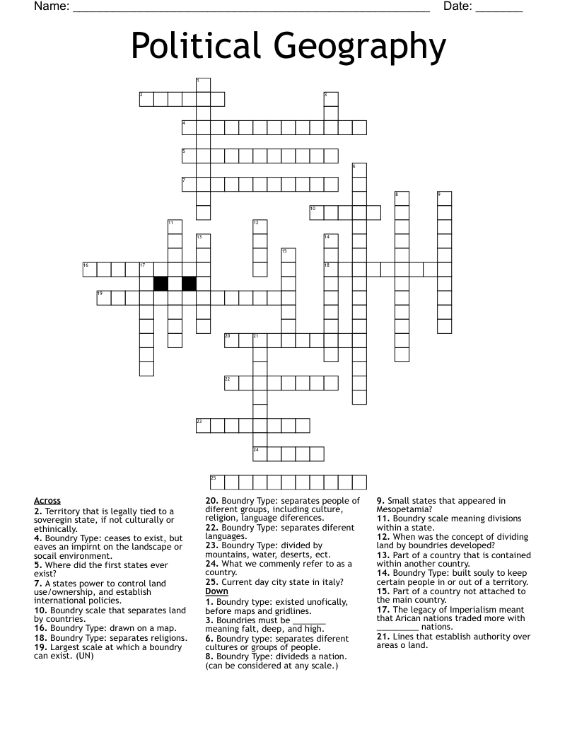 Political Geography Crossword - WordMint