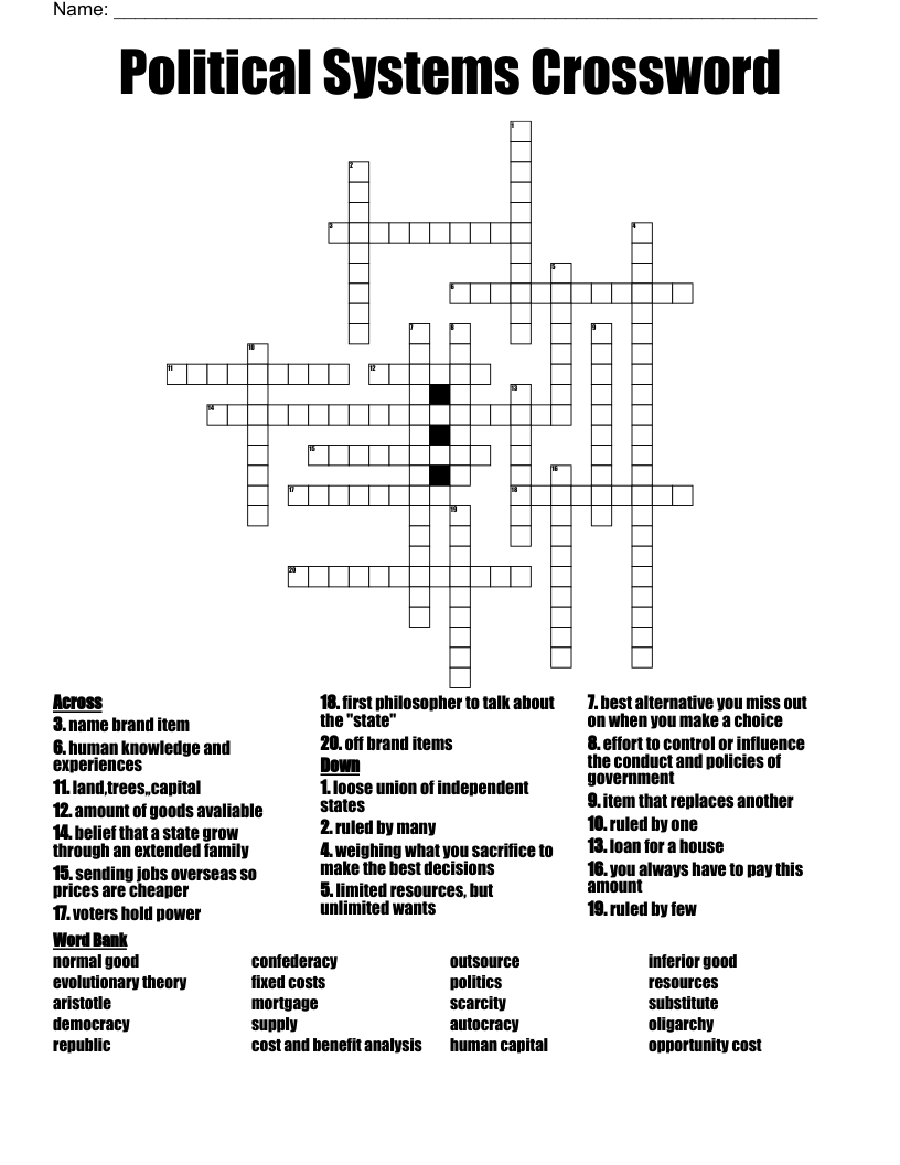 Political Systems Crossword - WordMint