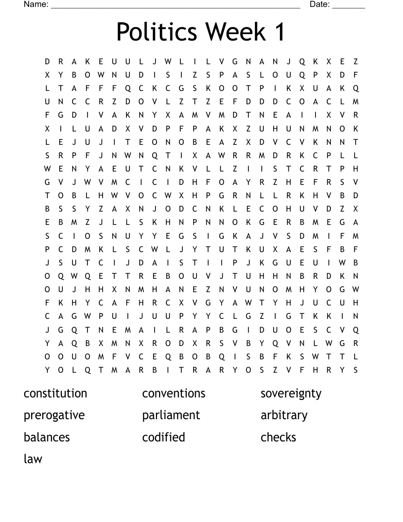 Politics Week 1 Word Search - WordMint