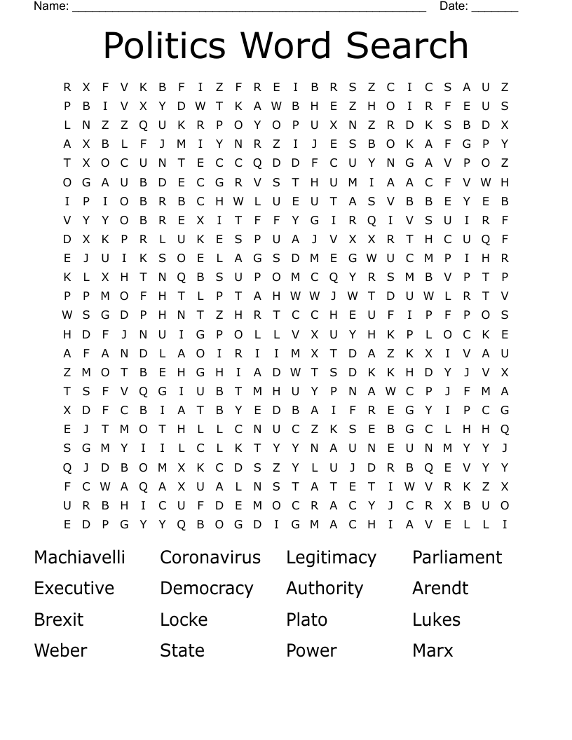 Politics Word Search - WordMint