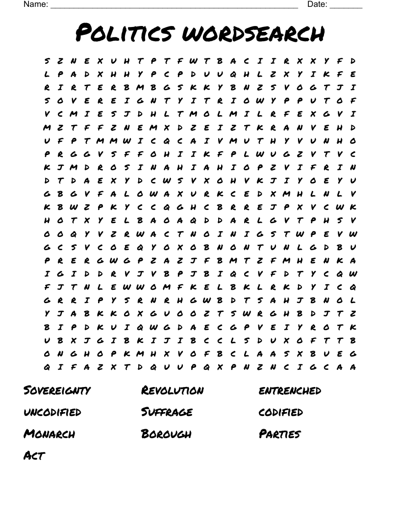 Politics wordsearch - WordMint