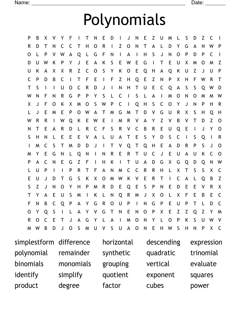 Polynomials Word Search WordMint