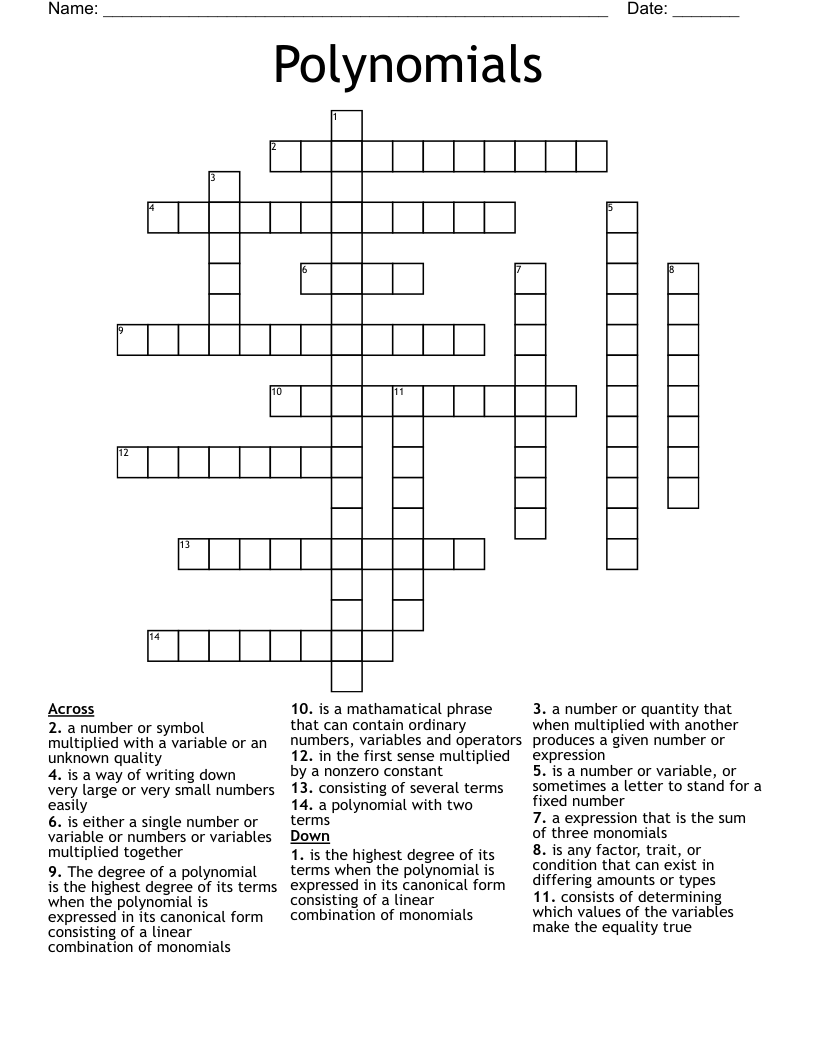 Polynomials Crossword WordMint