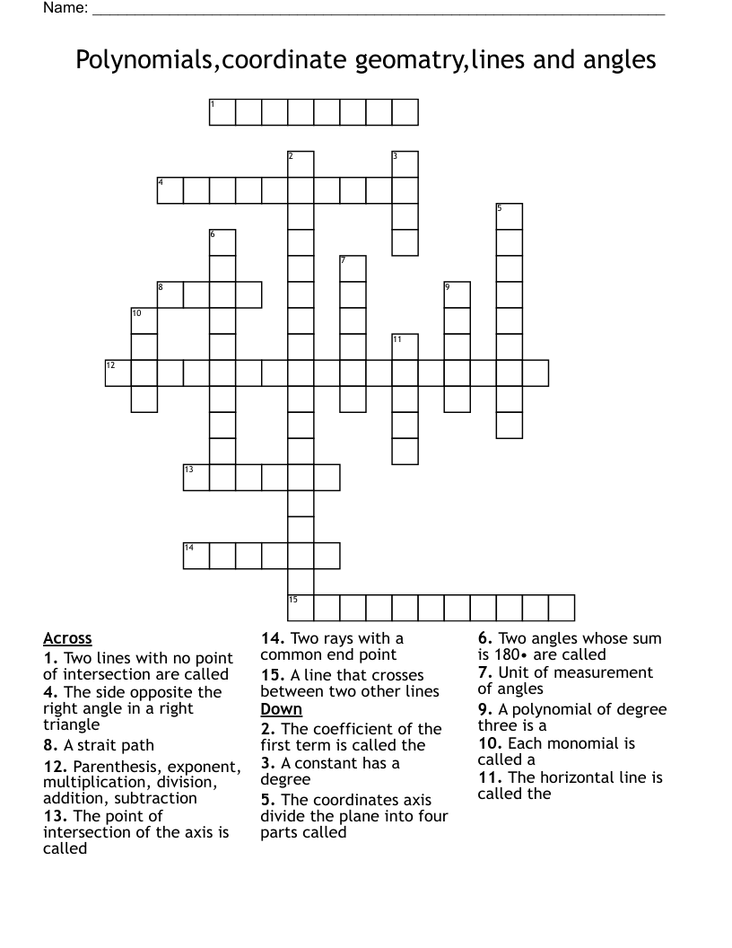 Polynomials,coordinate geomatry,lines and angles Crossword - WordMint