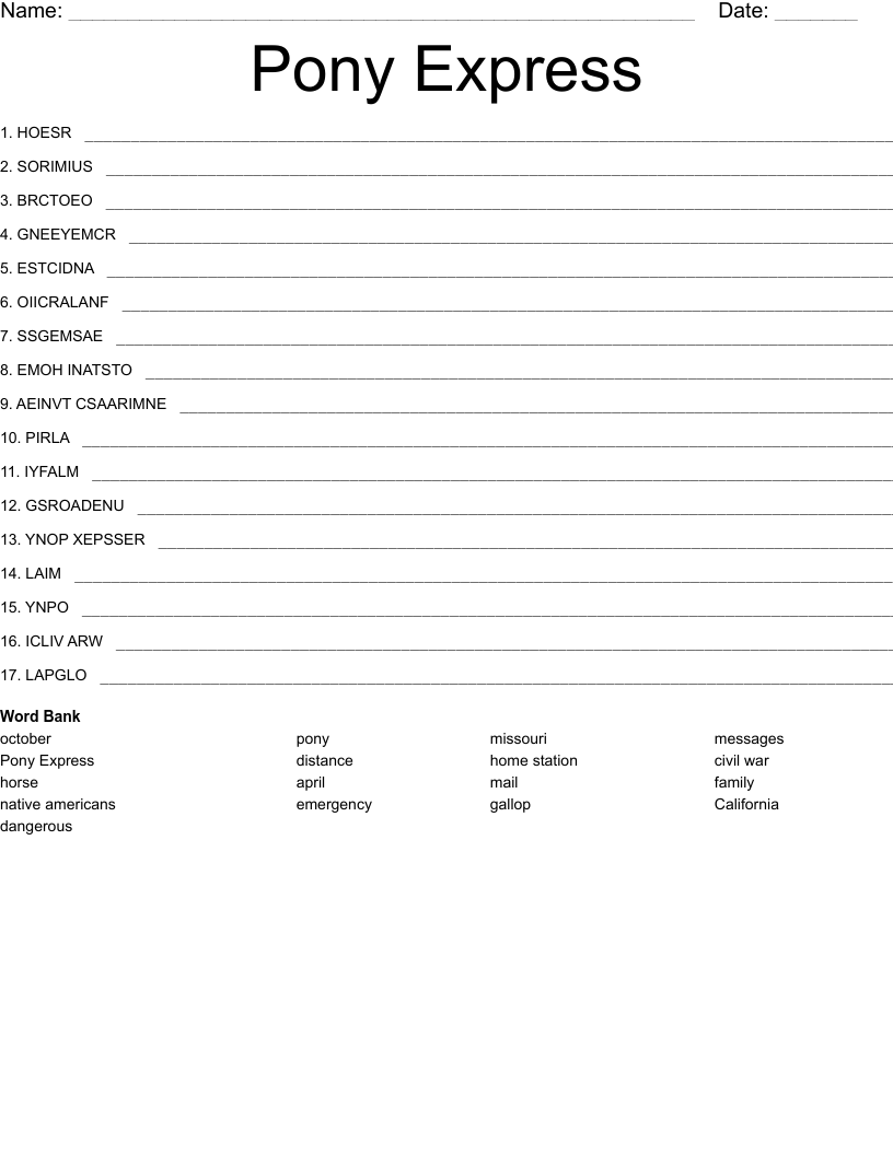 Pony Express Word Scramble - WordMint