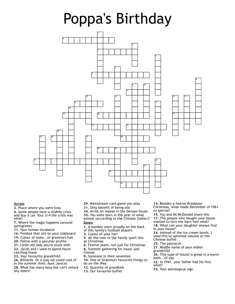 Poppa's Birthday Crossword - WordMint