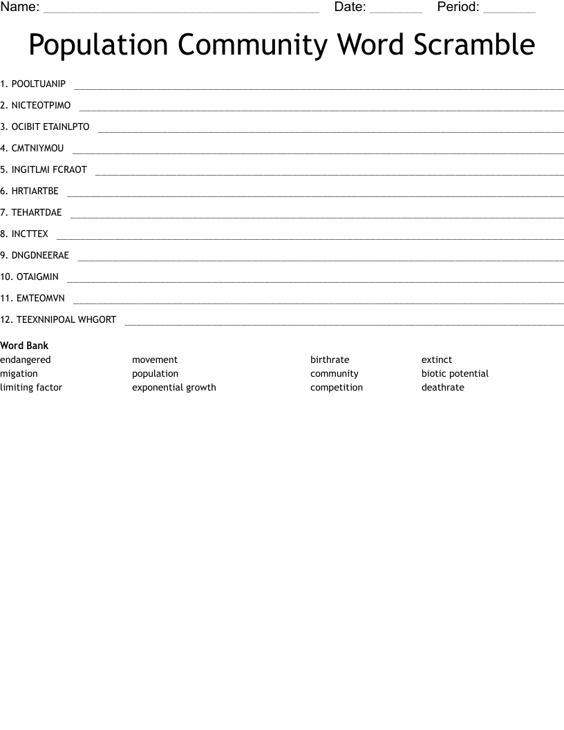 Population Community Word Scramble - WordMint