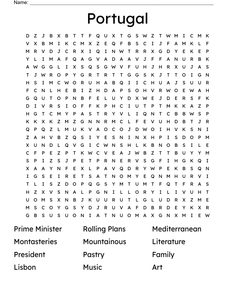 Portugal Word Search - WordMint