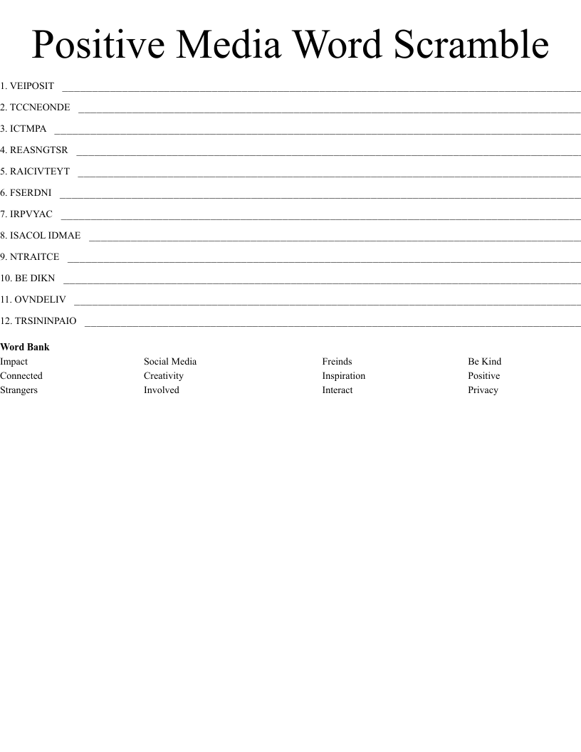 Positive Media Word Scramble - WordMint