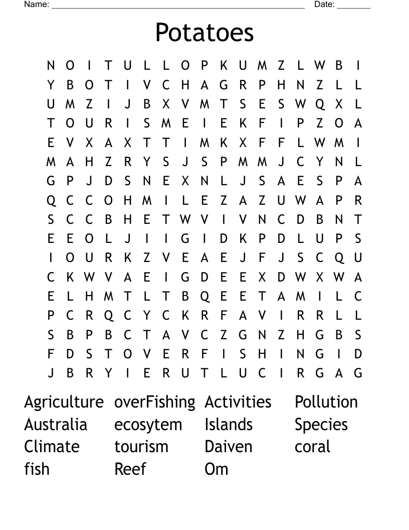 Potatoes Word Search WordMint