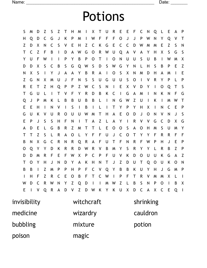 Potions Word Search - WordMint