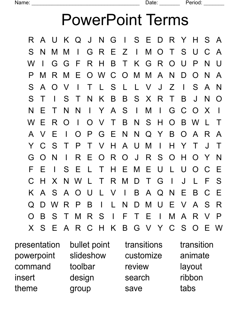 PowerPoint Terms Word Search WordMint