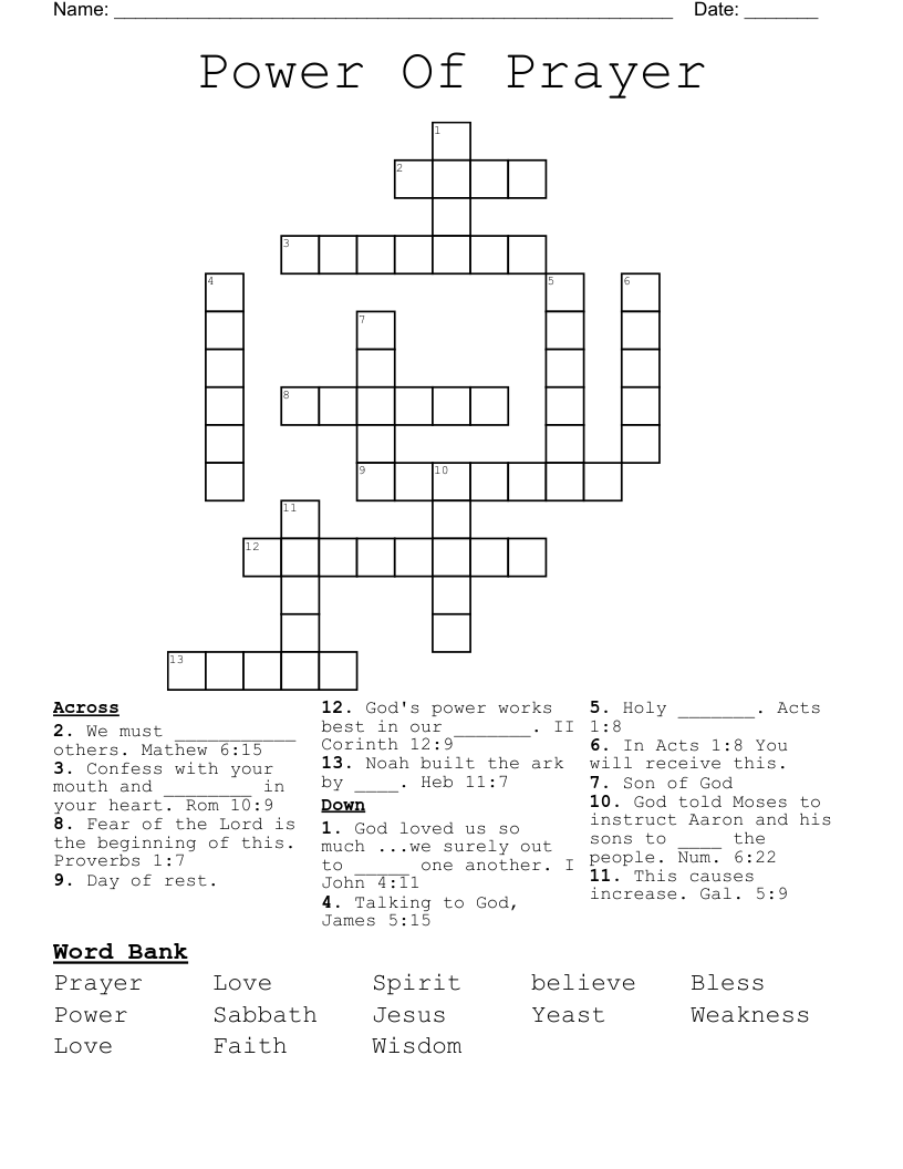 Power Of Prayer Crossword - WordMint